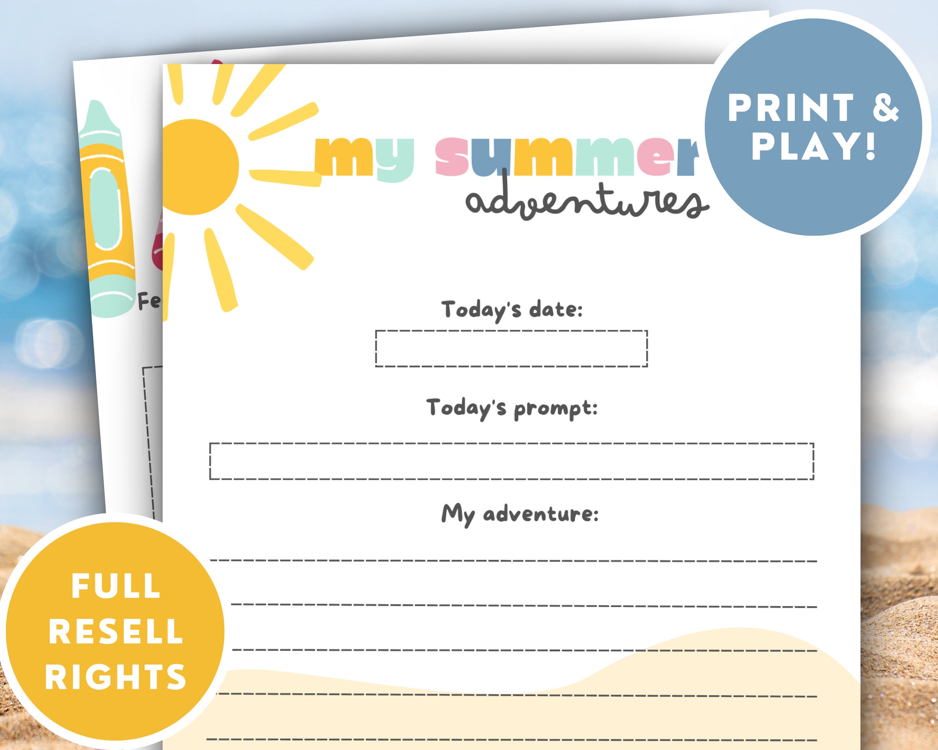 Printable PLR Summer Journal for Kids Commercial Use Printable Summer ...
