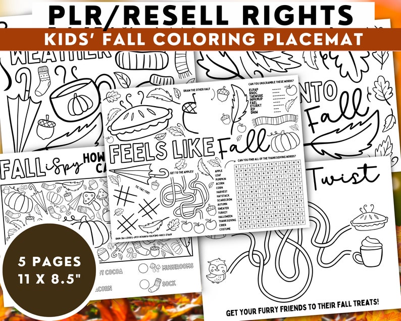 Editable PLR Printable Fall Kids Activities | Kids Coloring Placemat ...