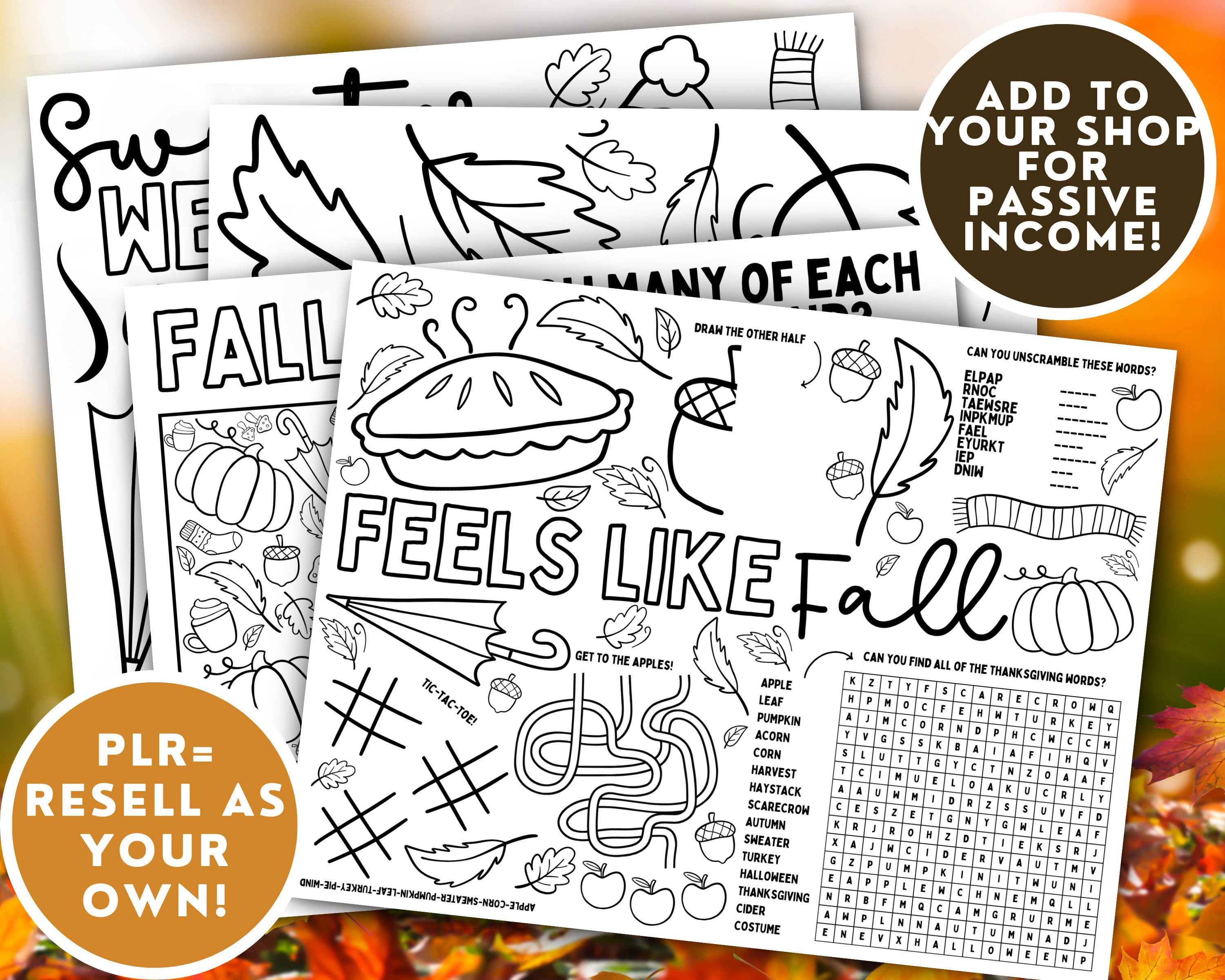 Editable PLR Printable Fall Kids Activities | Kids Coloring Placemat ...