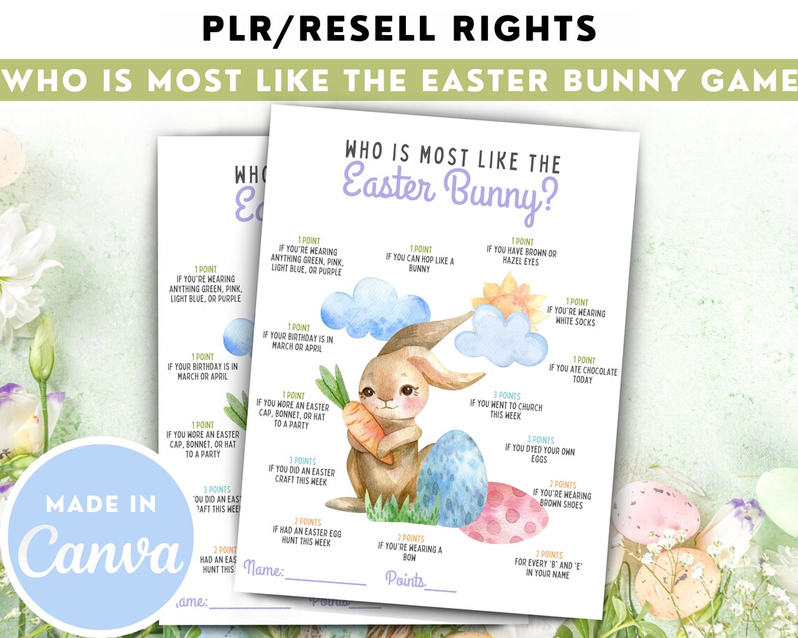Editable PLR Who is Most Like the Easter Bunny | Canva Template ...