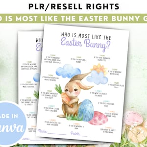 Editable PLR Who is Most Like the Easter Bunny | Canva Template | Printable Easter Games ...