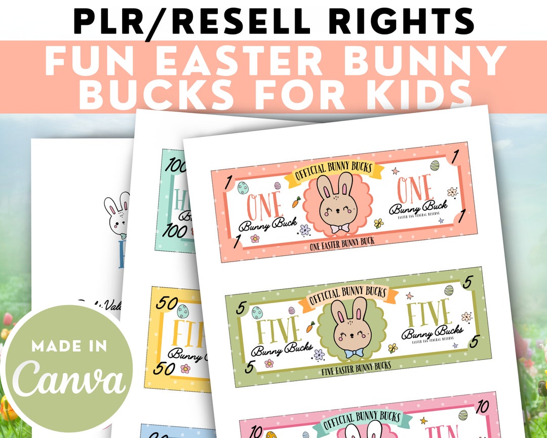 Editable PLR Easter Bunny Bucks Easter Bunny Dollar Bill Printable ...