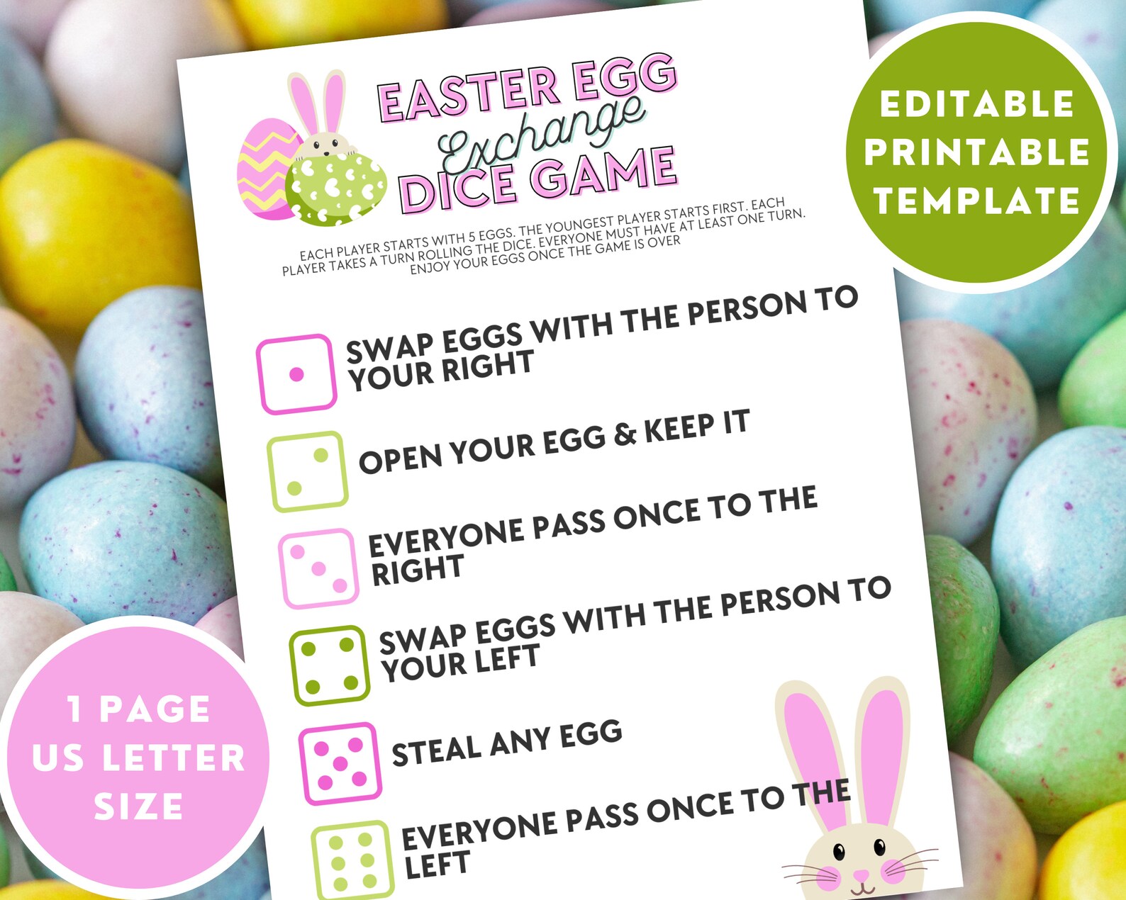 Editable PLR Easter Egg Exchange Dice Game | Printable Canva Template ...