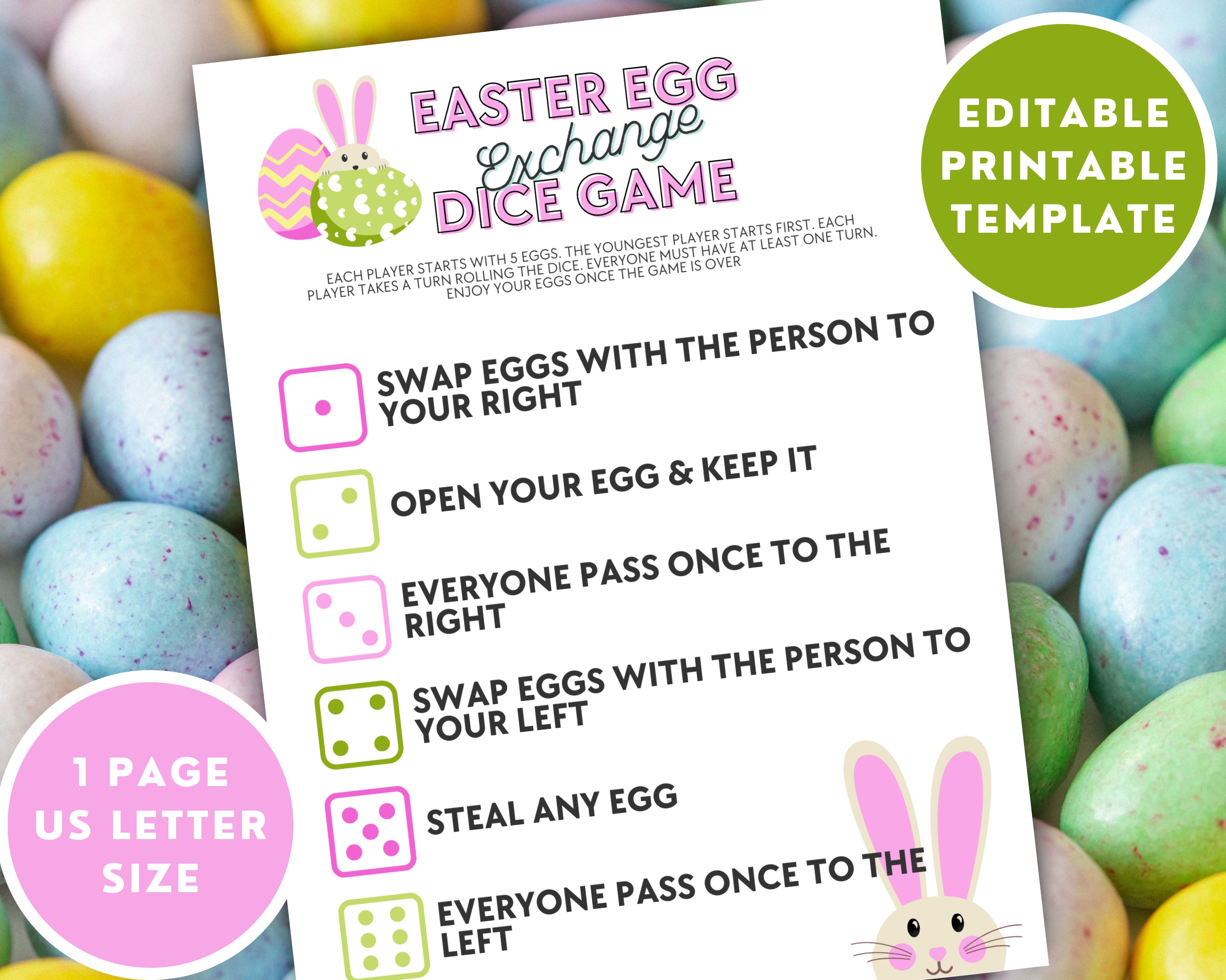 Editable PLR Easter Egg Exchange Dice Game Printable Canva Template ...