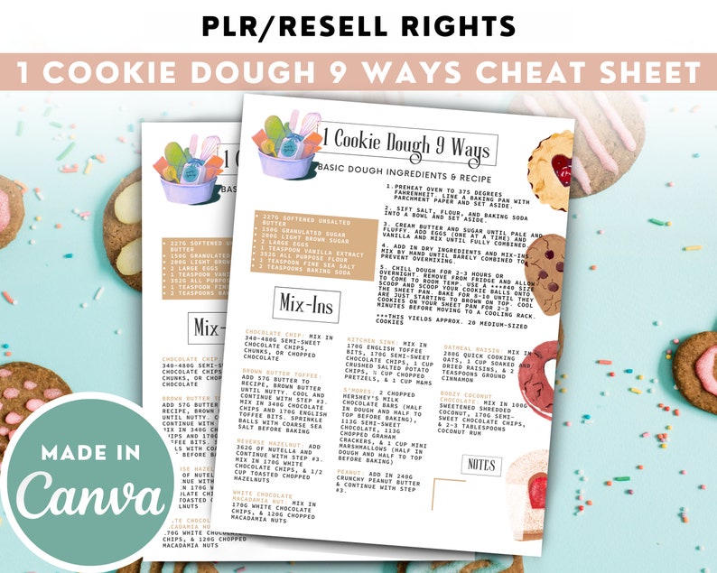 Editable PLR 1 Dough 9 Cookies Sheet Cheat Template | Food Blogger ...