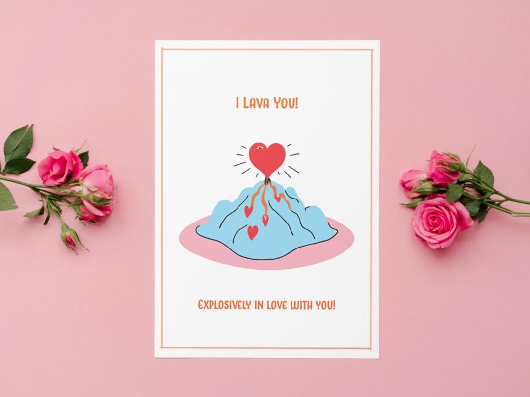 I Lava You Valentine's Day Card Cute and Funny Volcano Pun Printable 8 ...