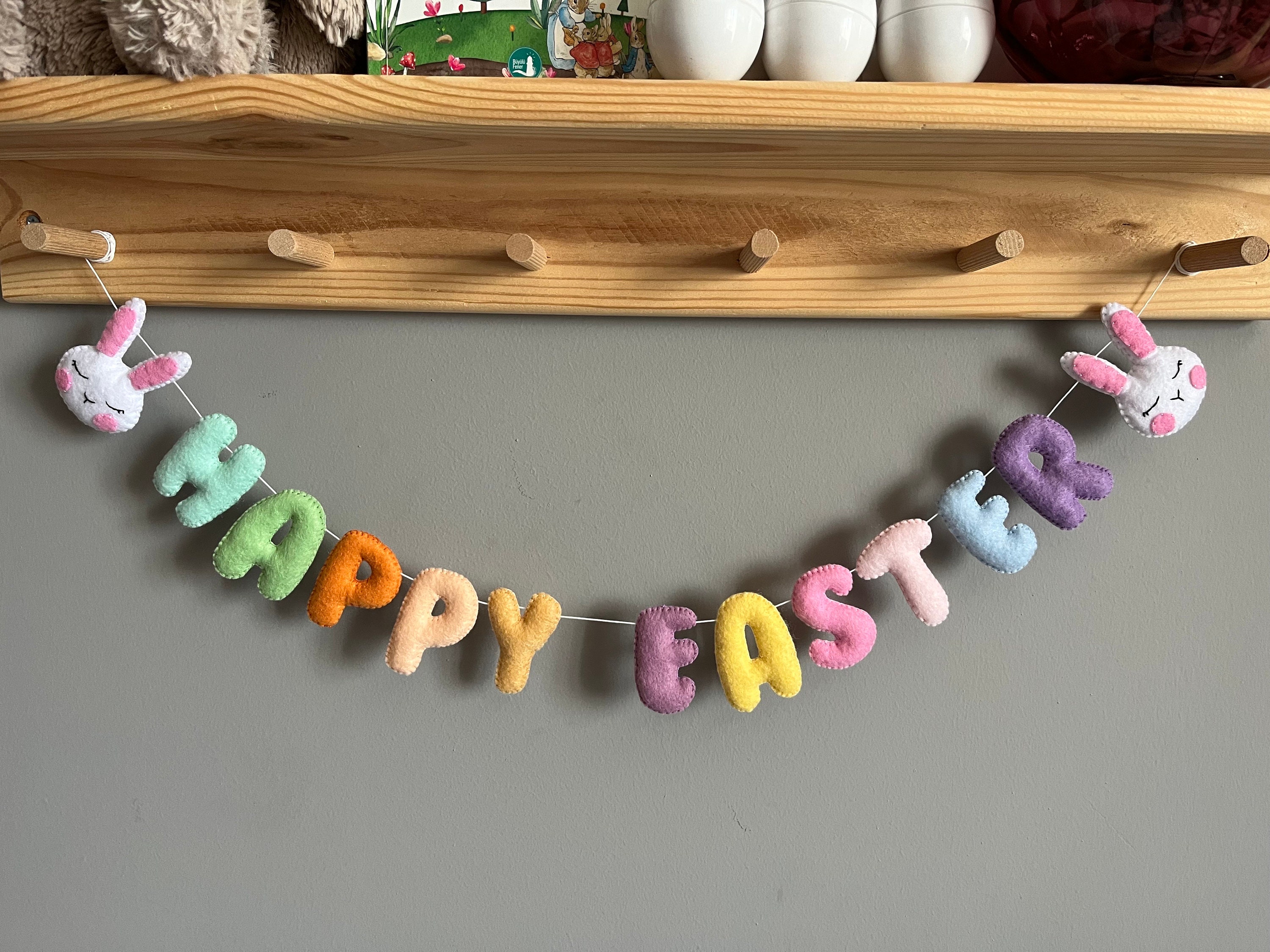 Happy Easter Garland, Easter Felt Garland, Easter Banner, Felt Bunny ...