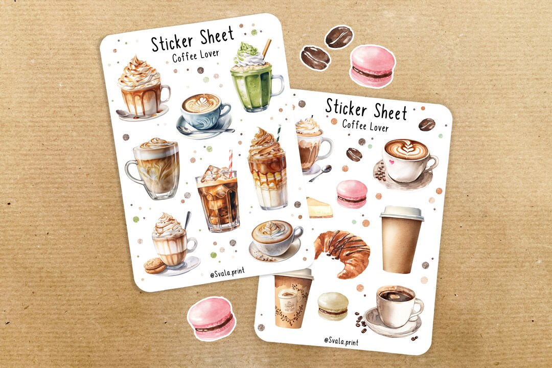 Stickers Coffee Cafe Sticker Bullet Journal Journal Stickers Watercolor ...