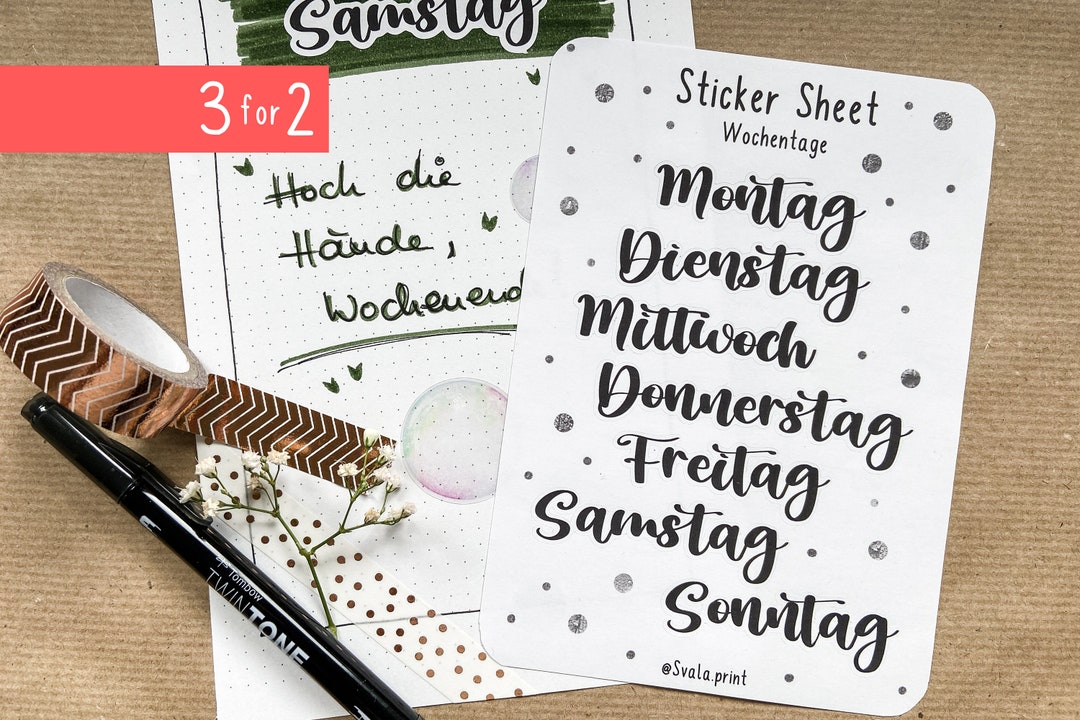 Large Weekday Stickers Bullet Journal Stickers Journal Stickers Days of ...