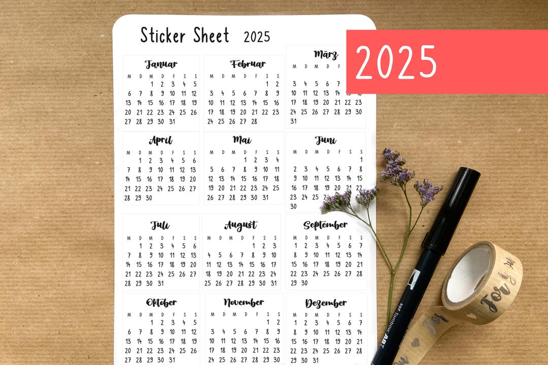 Sticker Calendar 2025 | Months | Calendar of 2025 | Month | Bullet ...