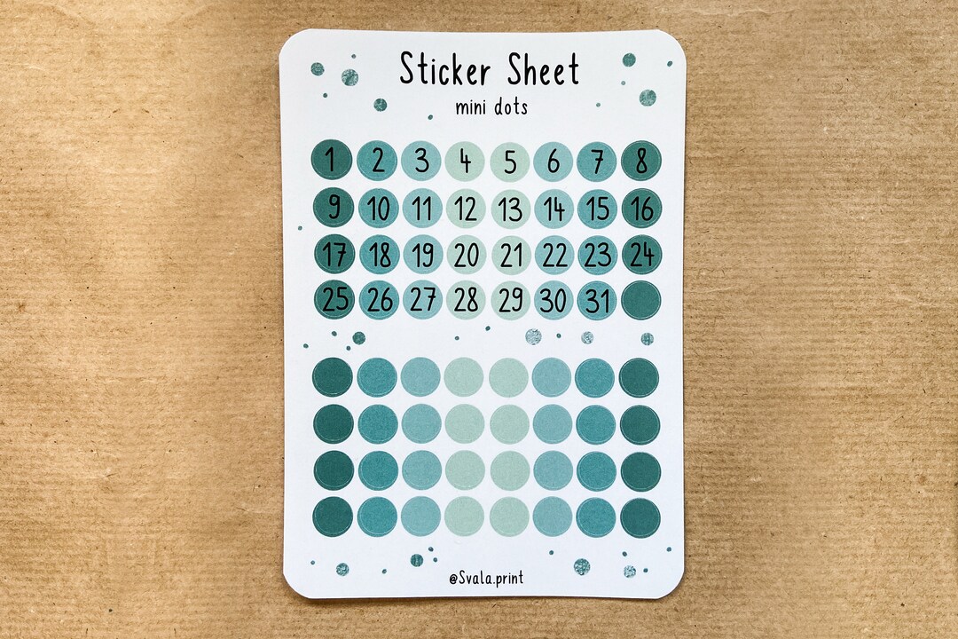 Turquoise Dots | Numbers | Bullet Journal Stickers | Journal Stickers ...
