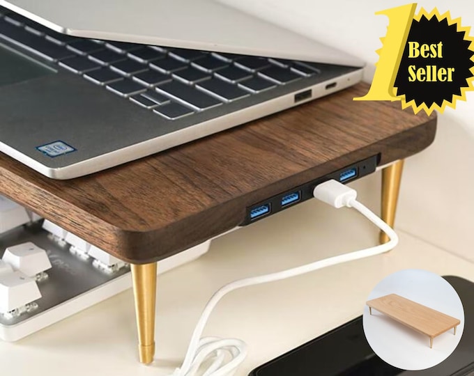 Computer Monitor Stand With Drawer for Extra Storage and Hidden Hole in ...