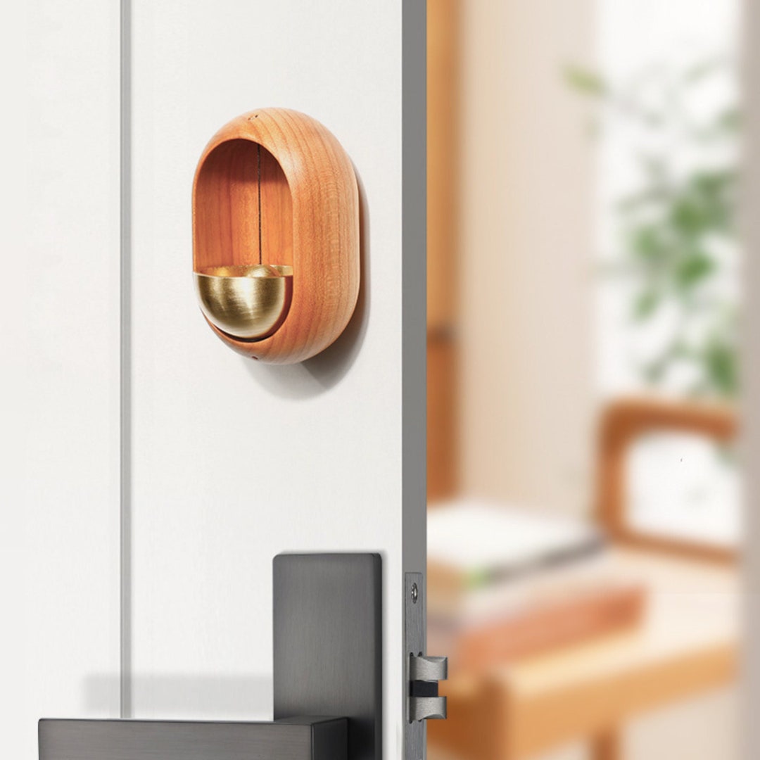 Handmade Wood Doorbell Tiger Brass Bells Set of 4 Wooden Door ...