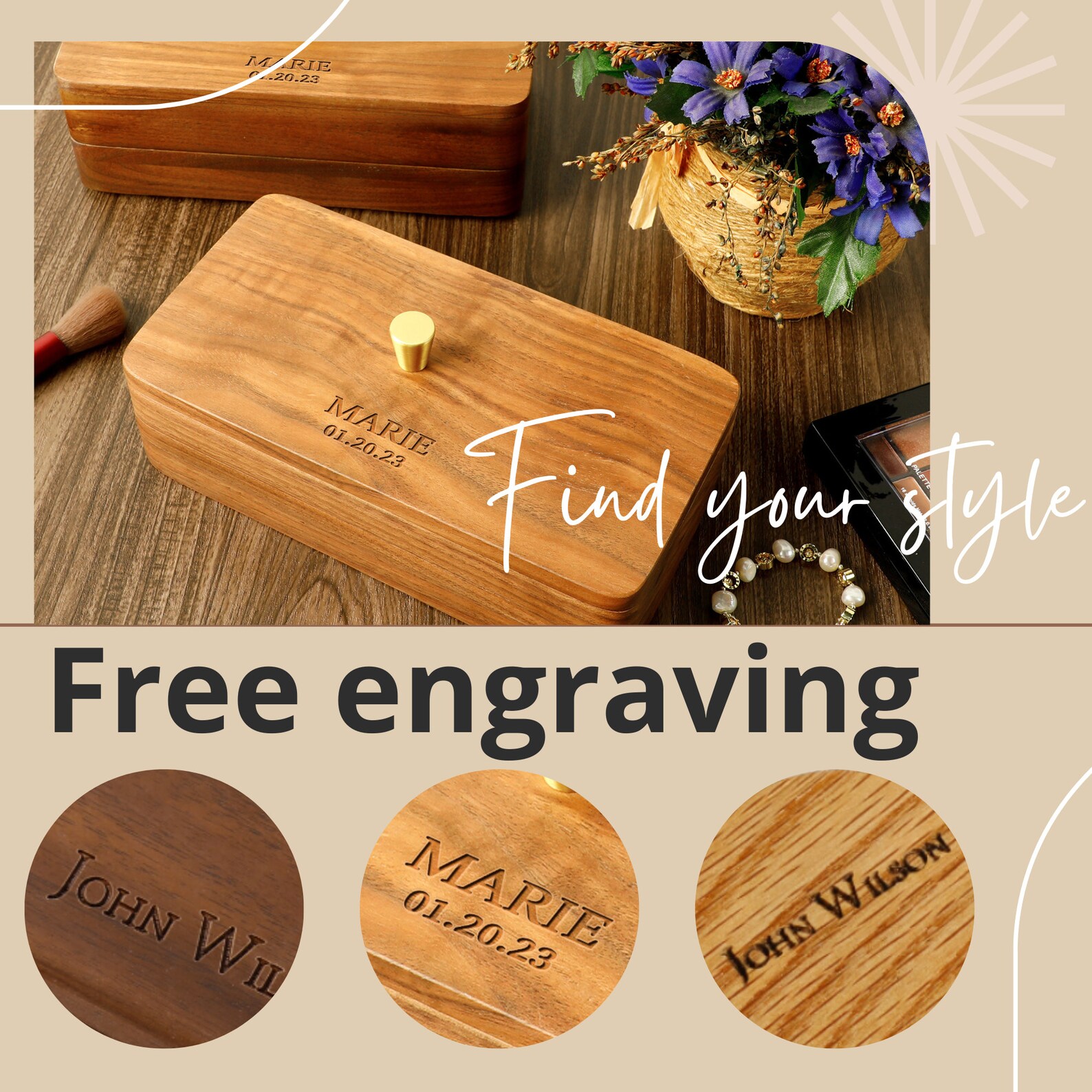 Solid Walnut Storage Box Wood Rectangular Jewelry Box With - Etsy