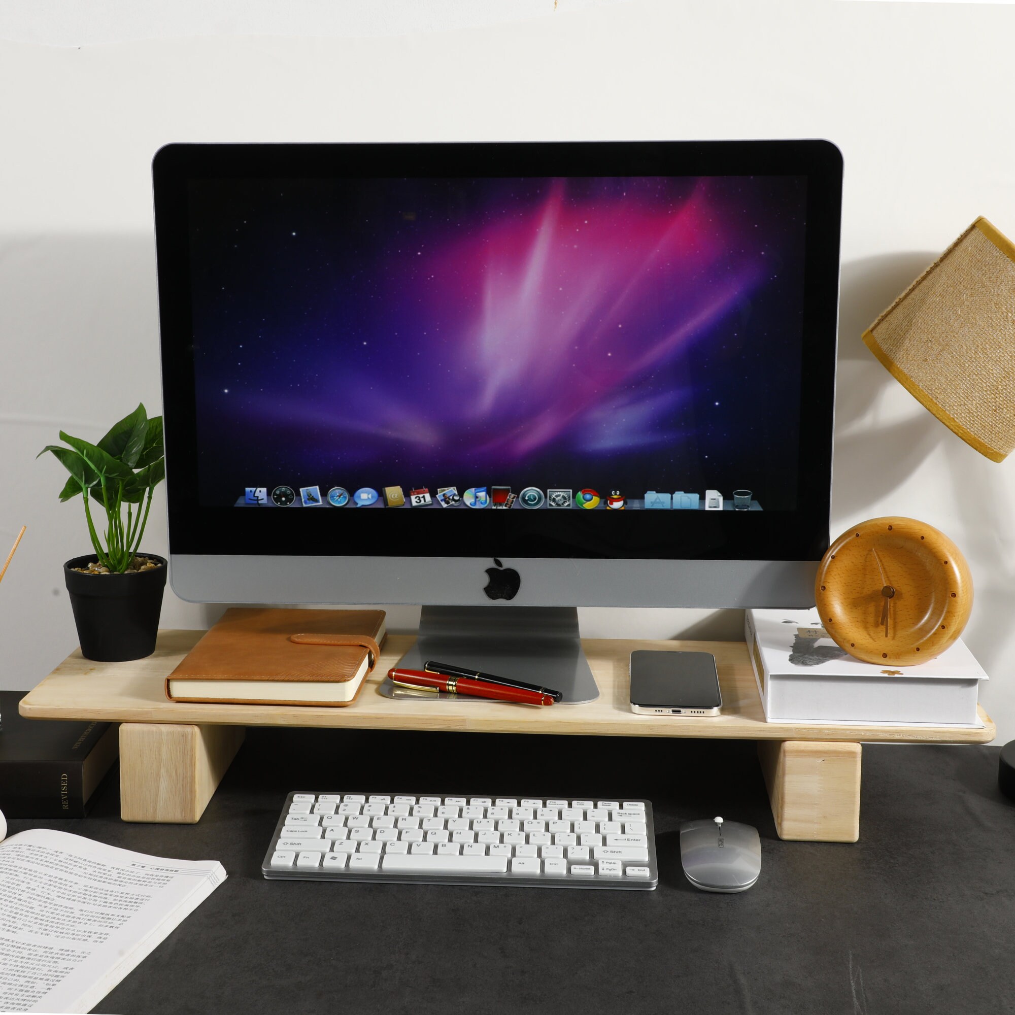 Walnut Wood Dual Monitor Stand Computer Riser Large Wood Desk - Etsy