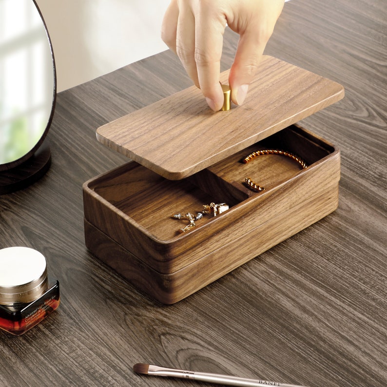 Solid Walnut Storage Box Wood Rectangular Jewelry Box With - Etsy