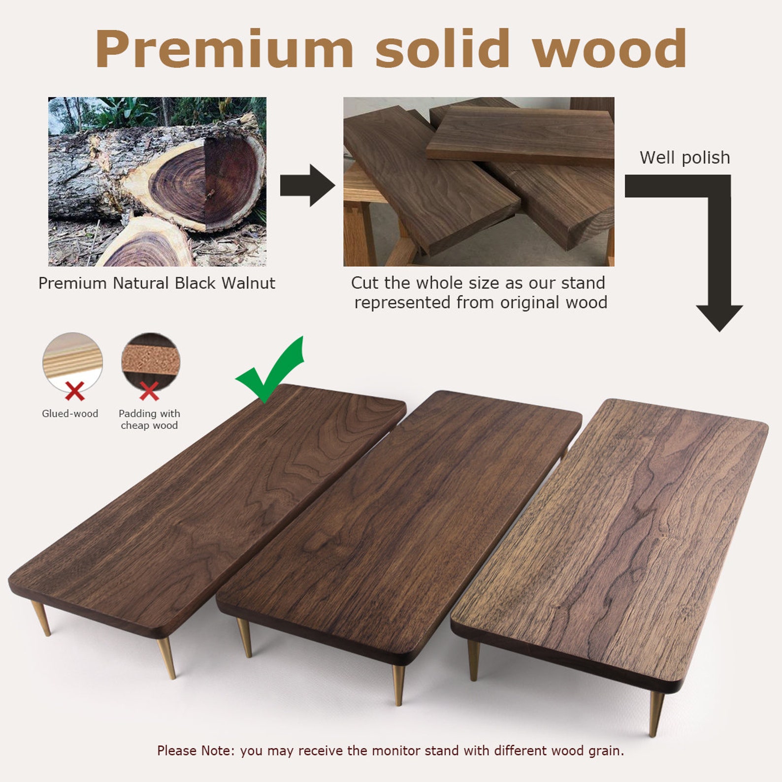 Wood Monitor Stand Computer Riser Solid Wood Desk Shelf for - Etsy ...