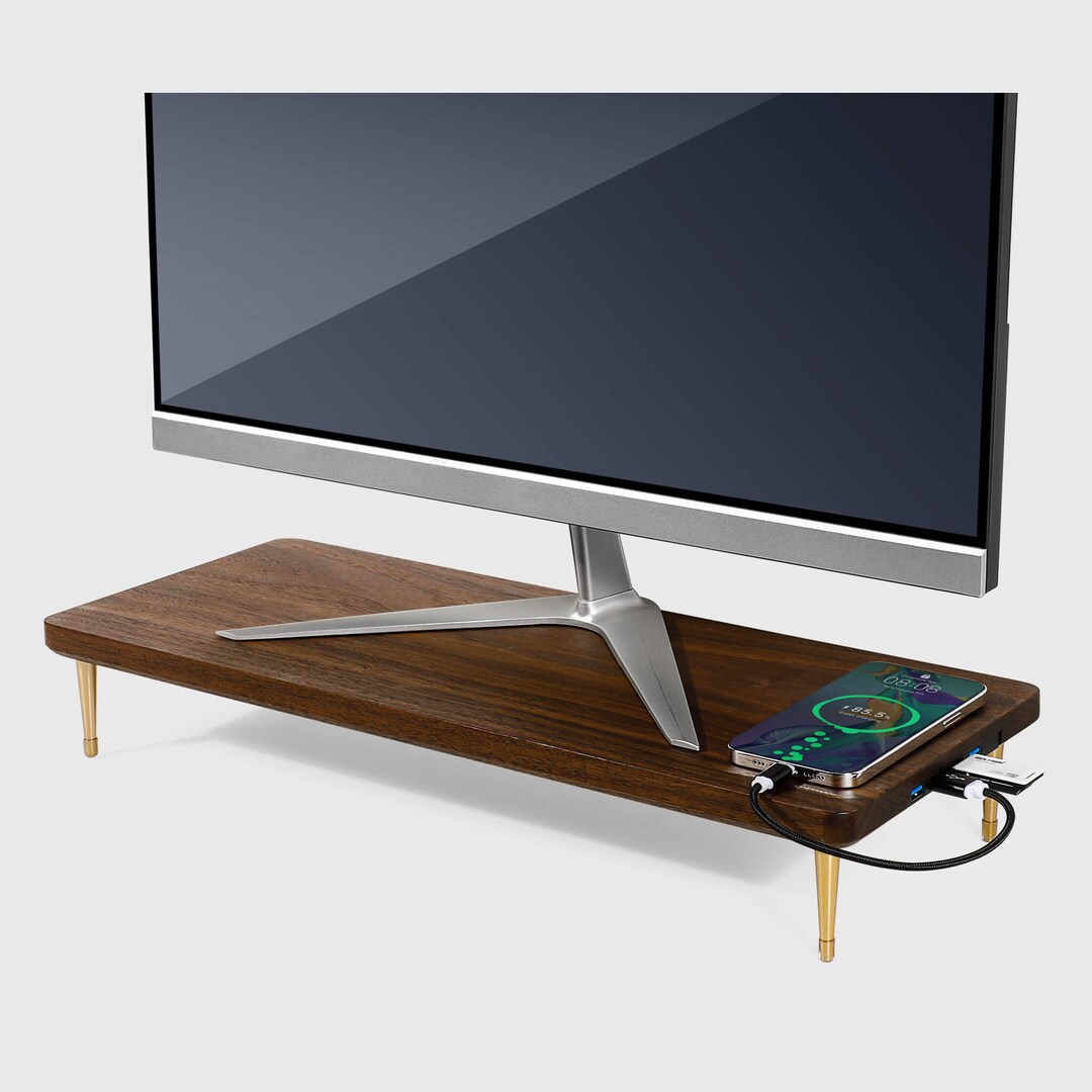 Walnut Wood Monitor Stand Computer Riser Solid Wood Desk Shelf for Imac ...