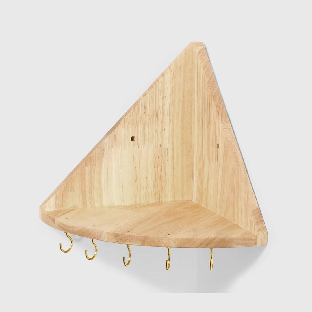 Corner Triangle Shelf for Entrance Hall and Bathroom With Hooks and ...