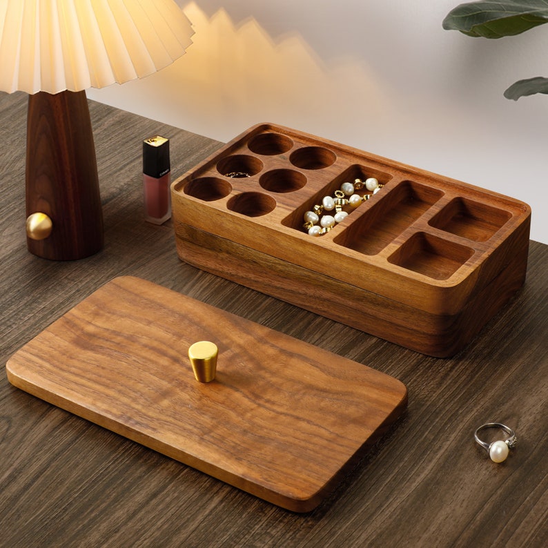 Solid Walnut Storage Box Wood Rectangular Jewelry Box With - Etsy