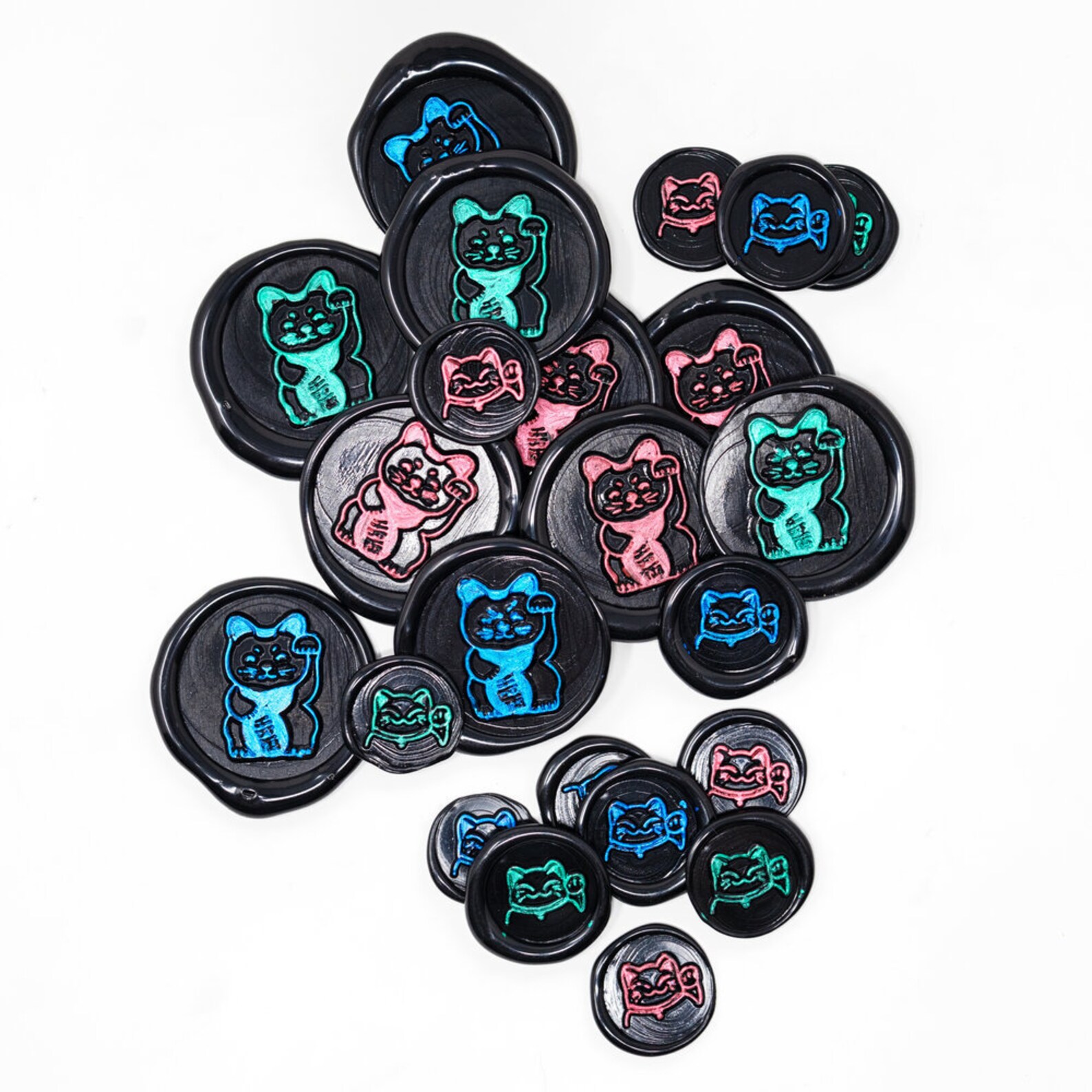 Black and Neon Maneki Neko Wax Seals - Etsy