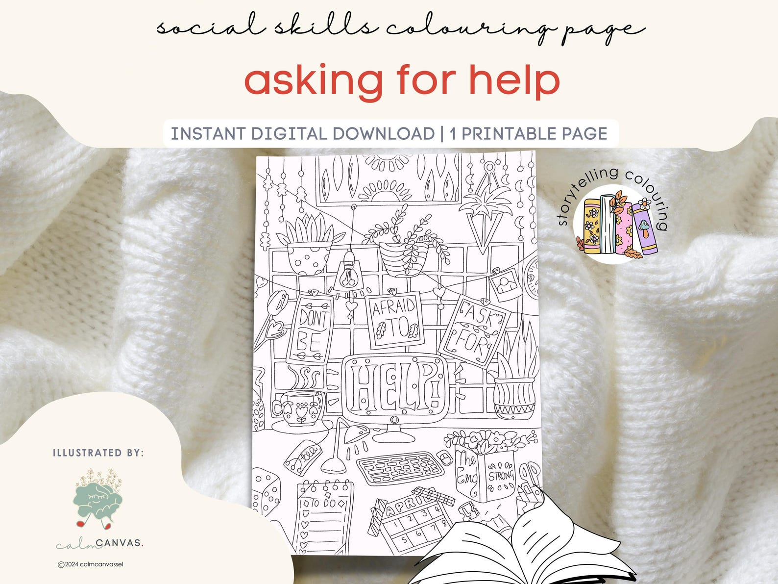 Asking for Help Social Skills Coloring Page: SEL Printable (PDF) - Etsy