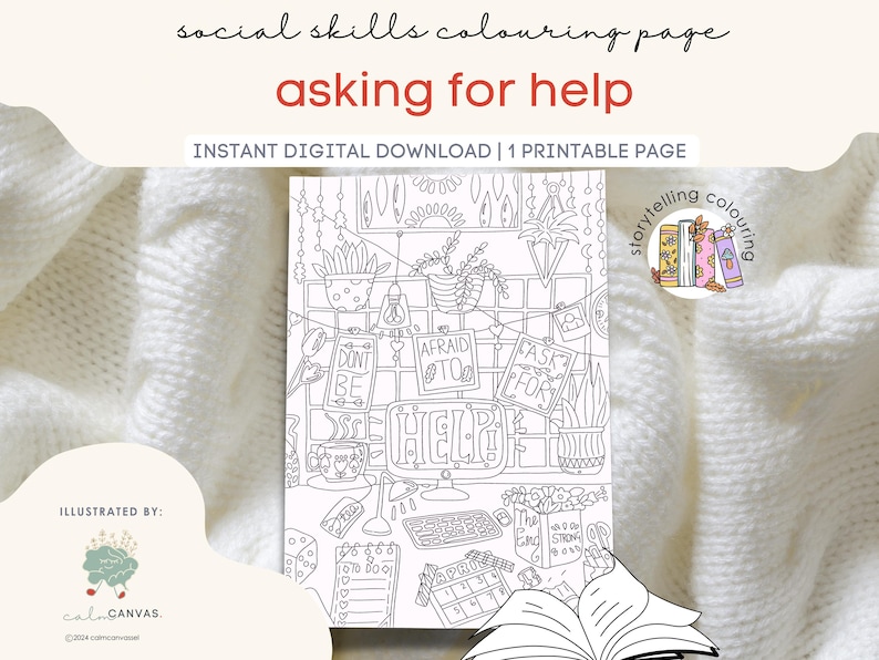 Asking for Help Social Skills Coloring, Social Emotional Learning, SEL ...