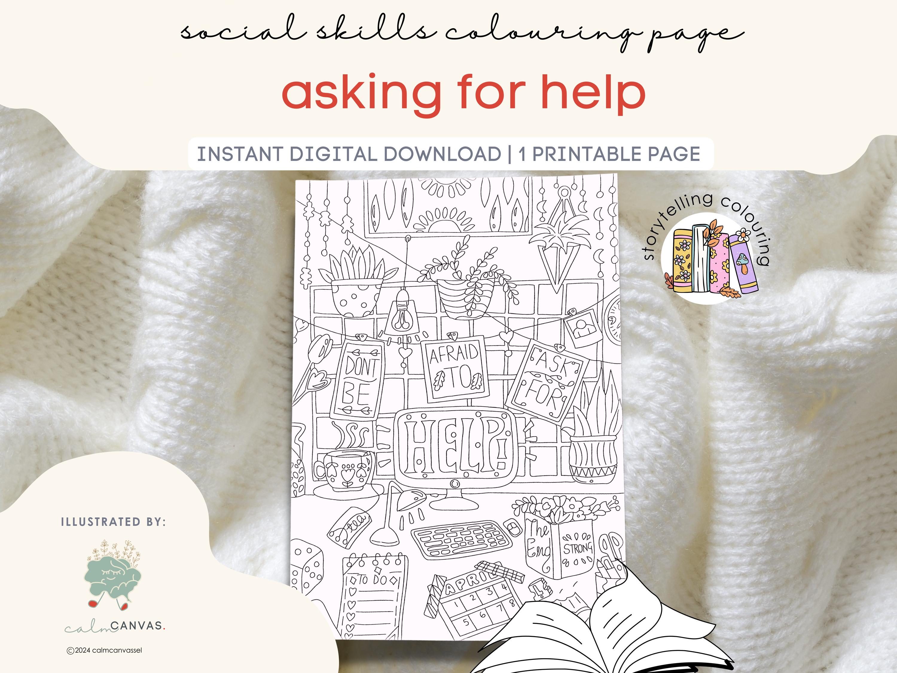 Asking for Help Social Skills Coloring, Social Emotional Learning, SEL ...