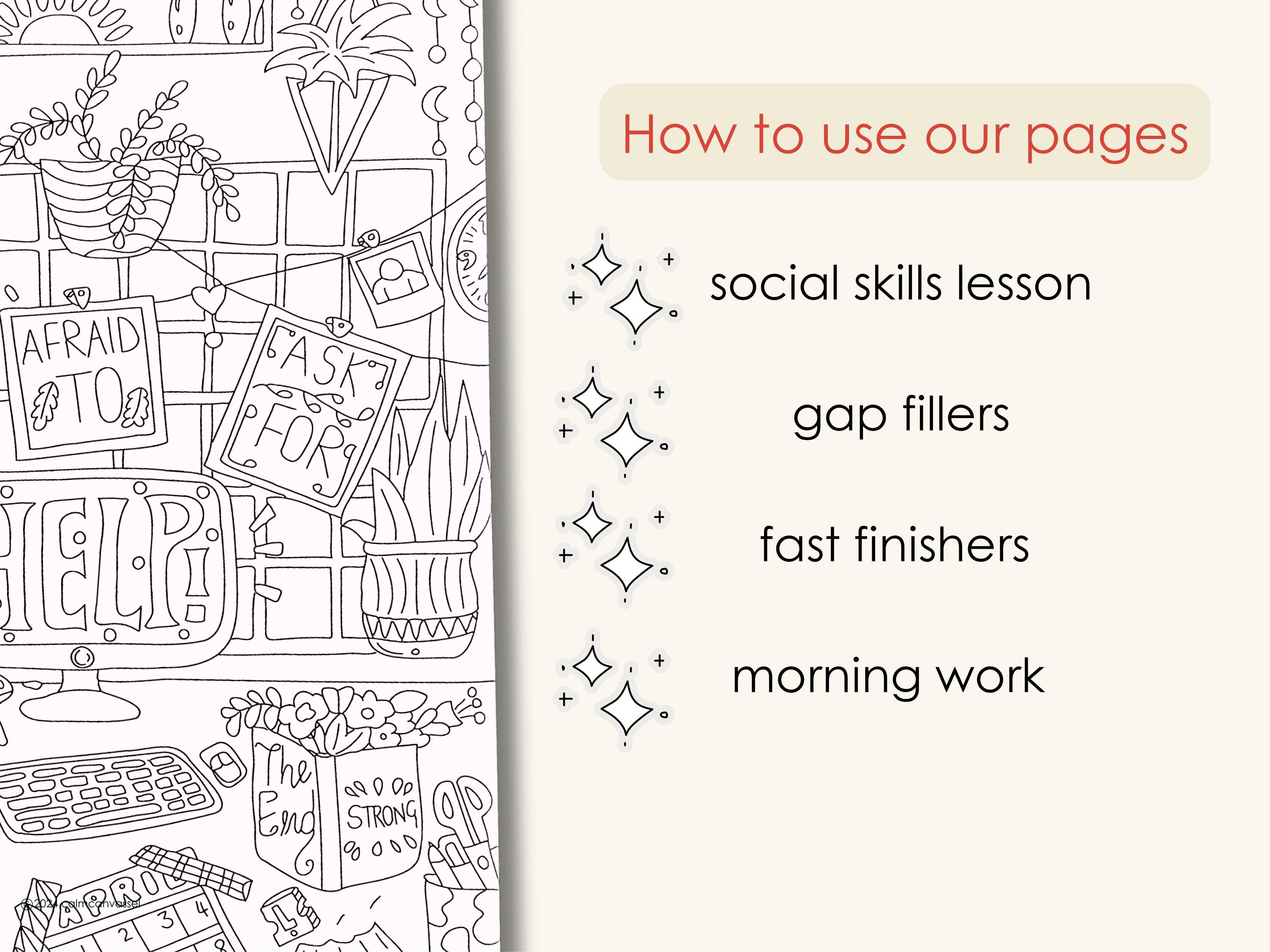 Asking for Help Social Skills Coloring, Social Emotional Learning, SEL ...