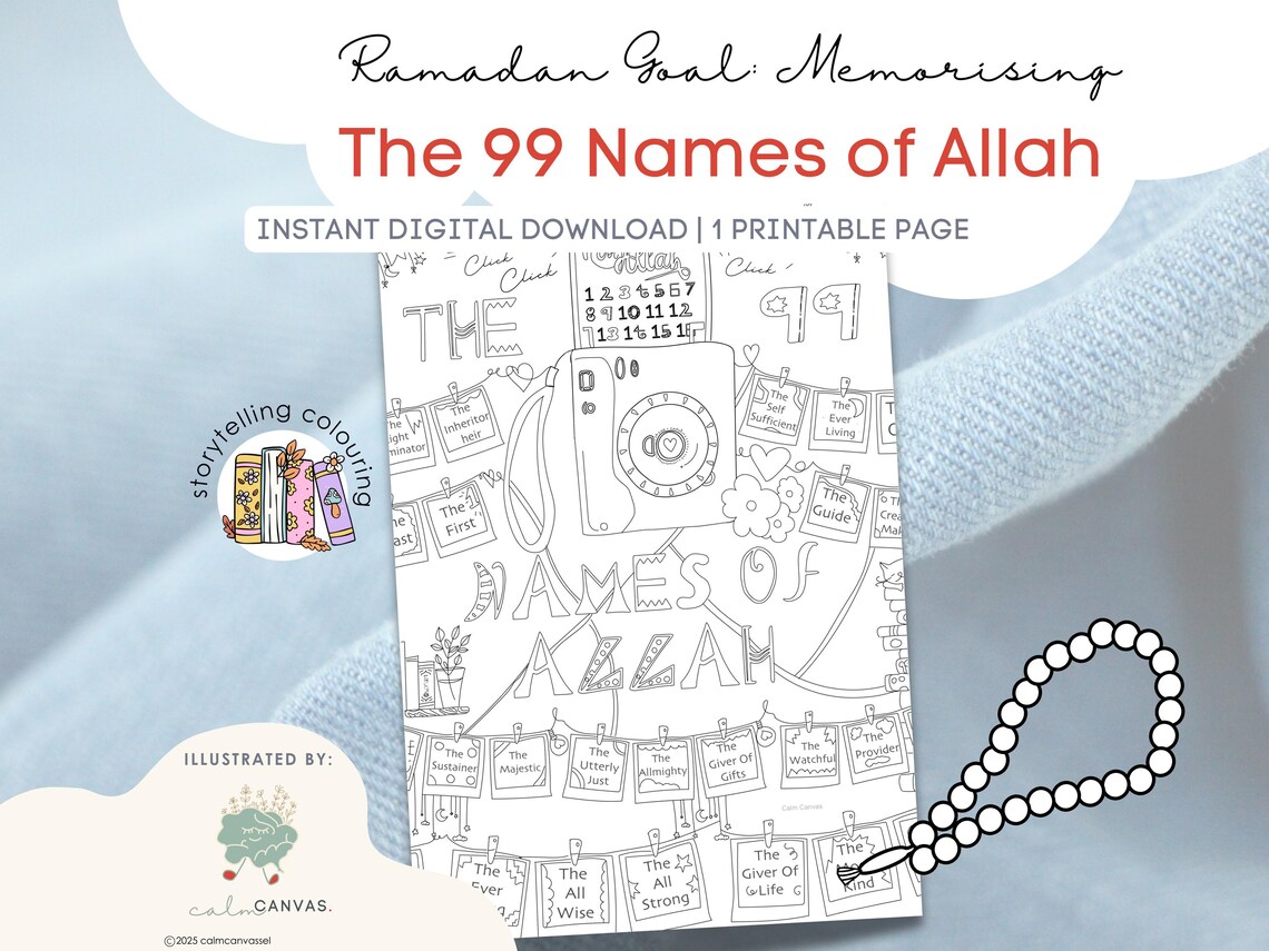 99 Names of Allah Coloring Page, Islamic Printable, Ramadan Gift ...