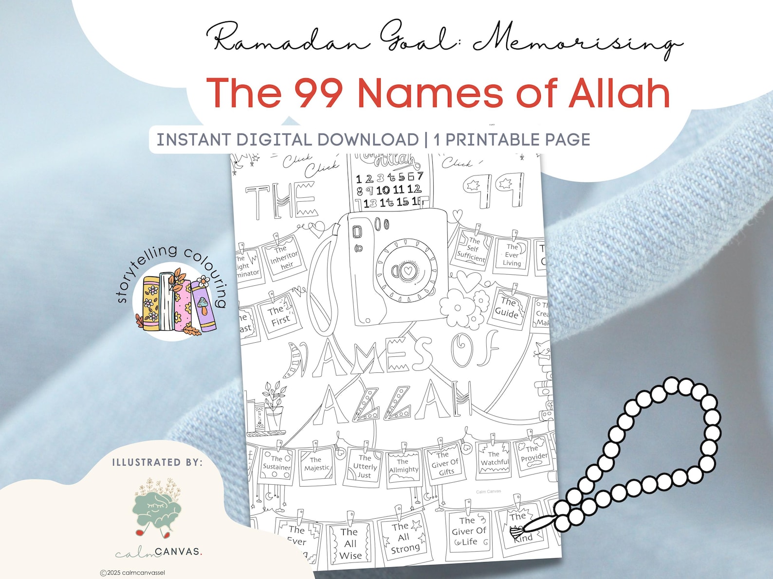 99 Names of Allah Coloring Page, Islamic Printable, Ramadan Gift ...