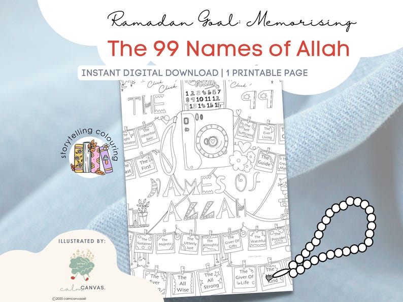 99 Names of Allah Coloring Page, Islamic Printable, Ramadan Gift ...