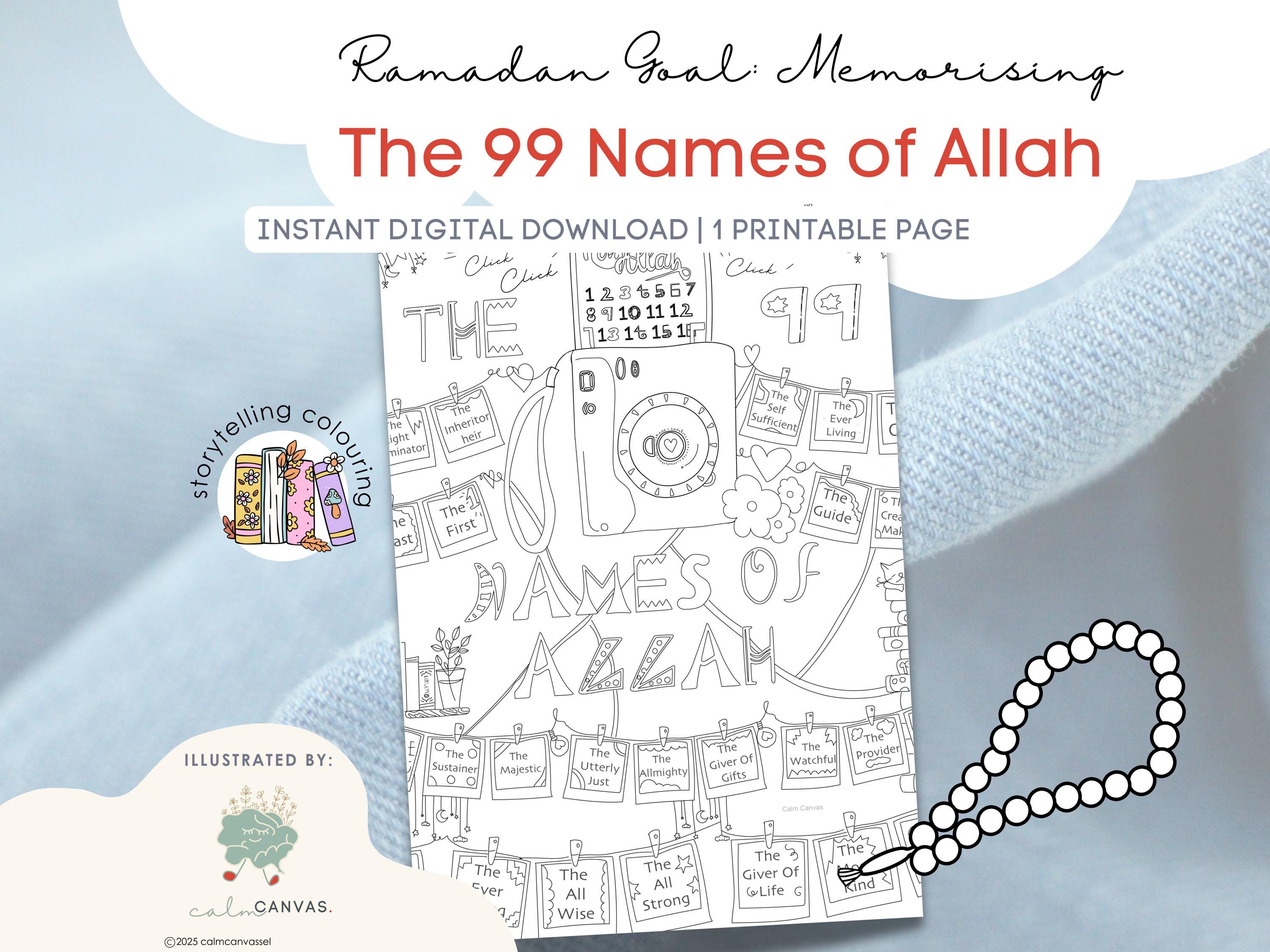 99 Names of Allah Coloring Page, Islamic Printable, Ramadan Gift ...
