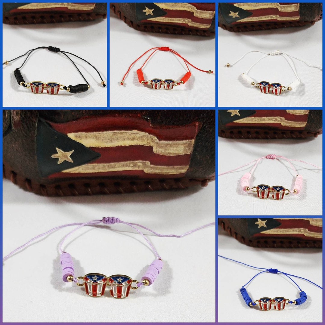 Puerto Rico Bongo Drum Flag Adjustable Beaded Bracelets - Etsy