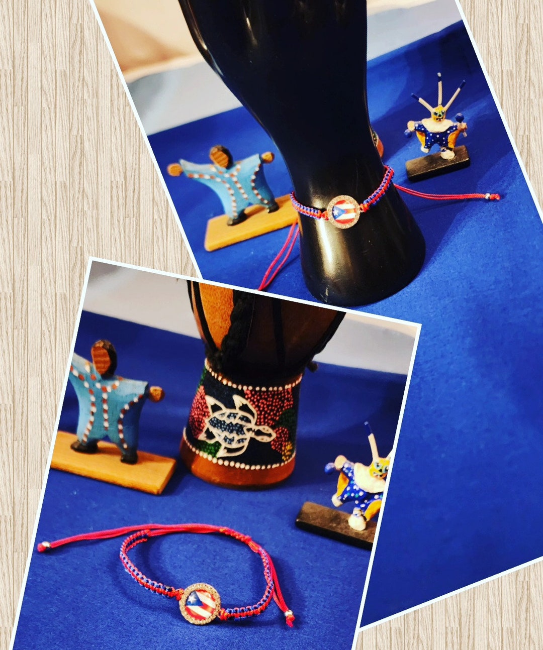 Puerto Rico Flag With Rhinestones Braided Adjustable Bracelet - Etsy