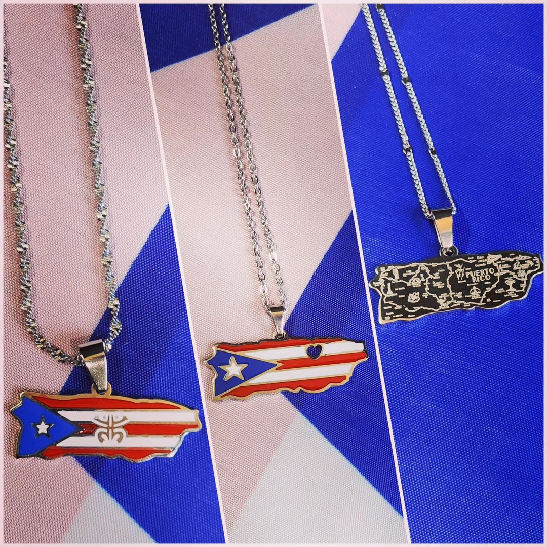Silver Puerto Rico Flag Necklace - Etsy