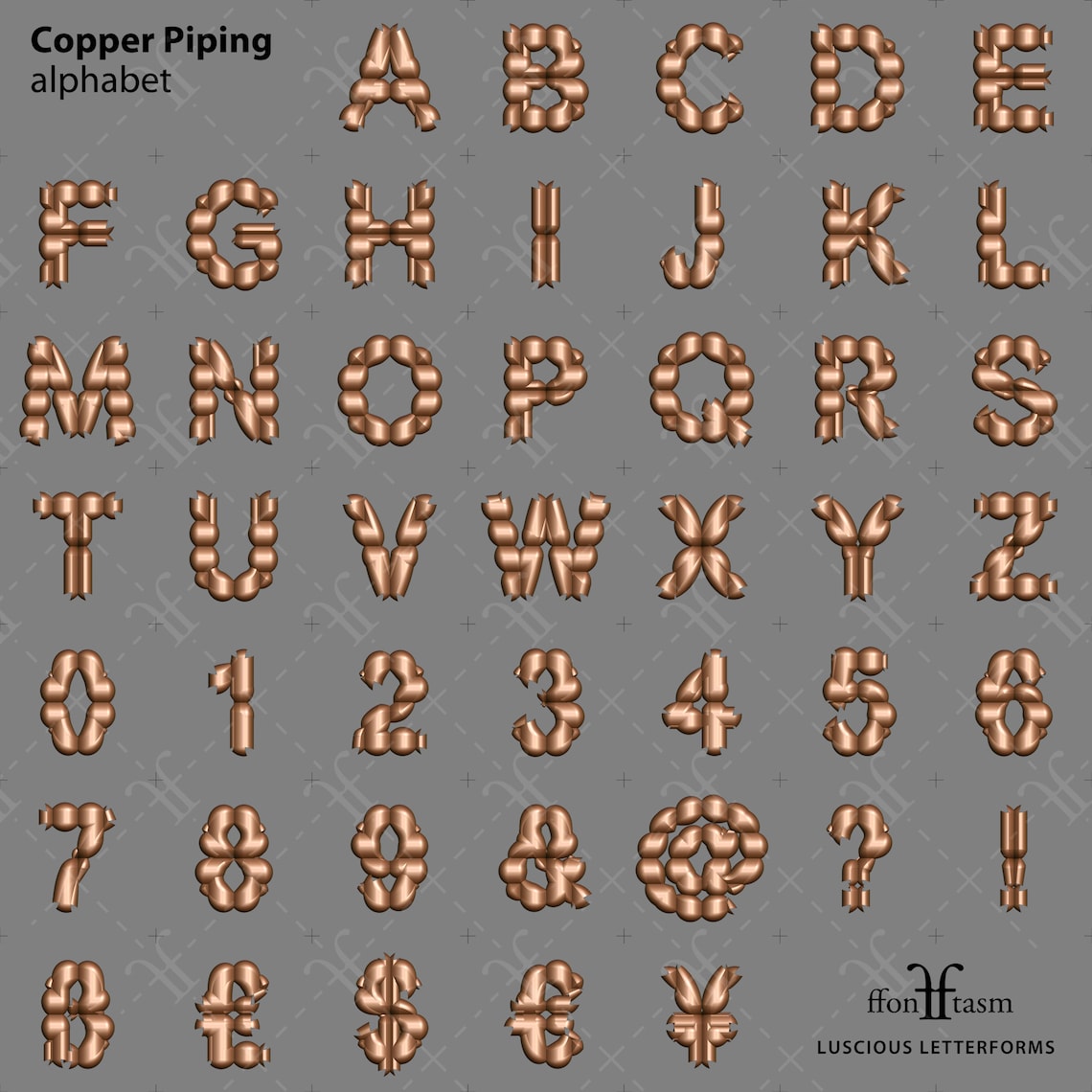 Copper Piping Alphabet Digital Cut-out Letters and Numbers for Graphic ...