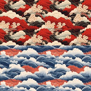 Japanese Waves Pattern Digital Wallpaper - 18"x12" at 300dpi (5400 X ...