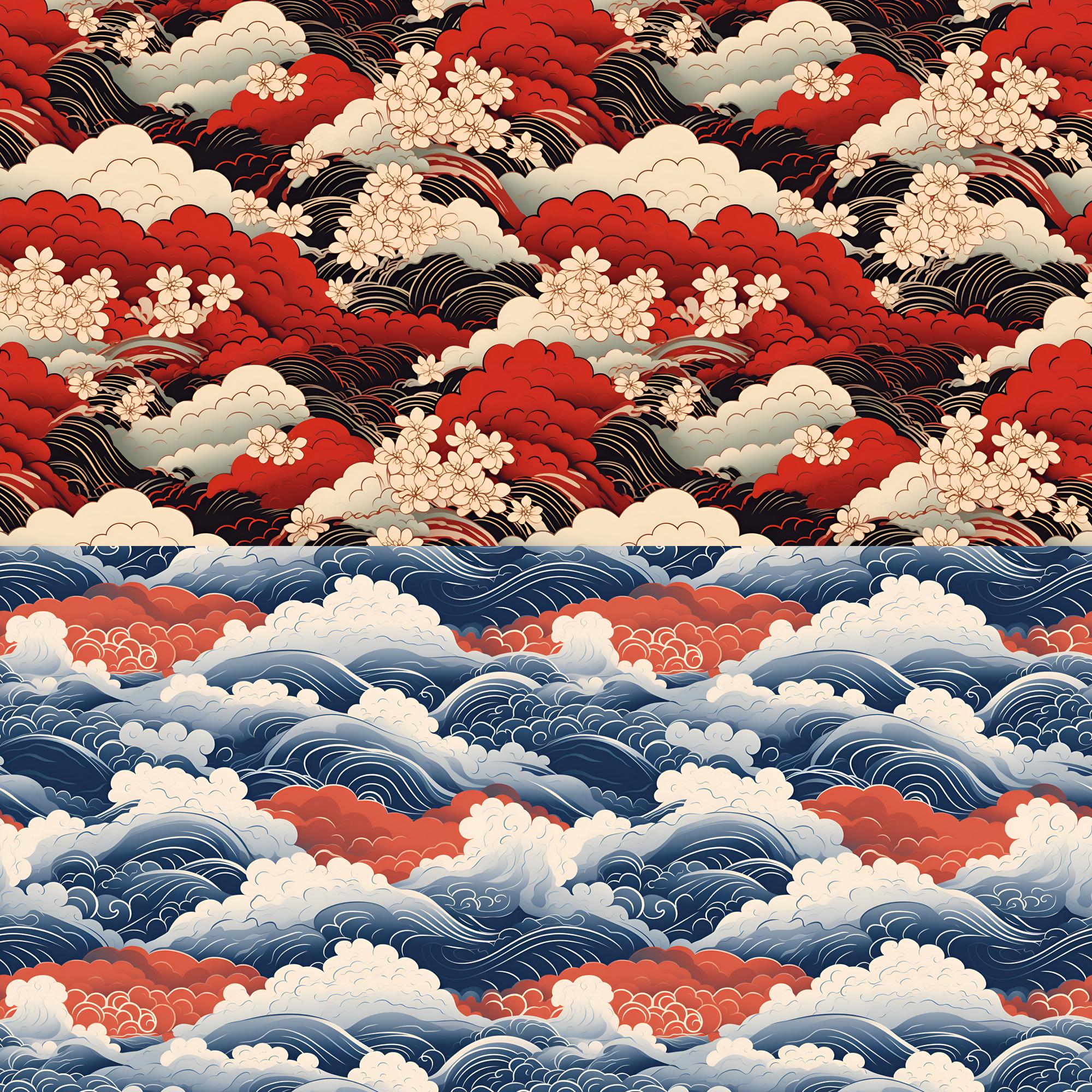 Japanese Waves Pattern Digital Wallpaper - 18"x12" at 300dpi (5400 X ...