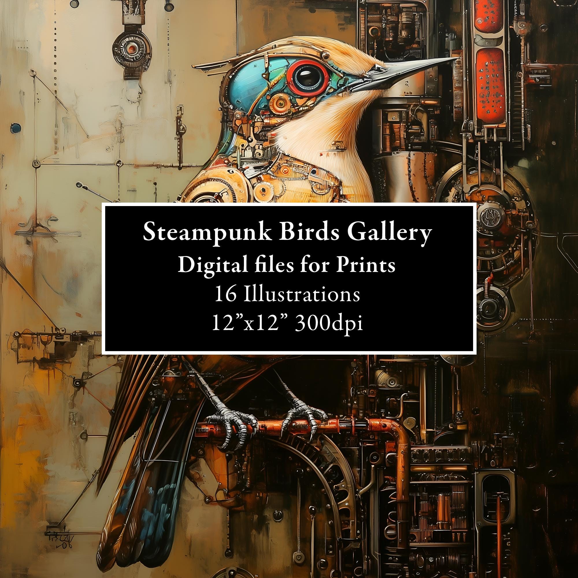 Steampunk Birds Gallery - Digital Files for Prints - 12"x12" at 300dpi ...