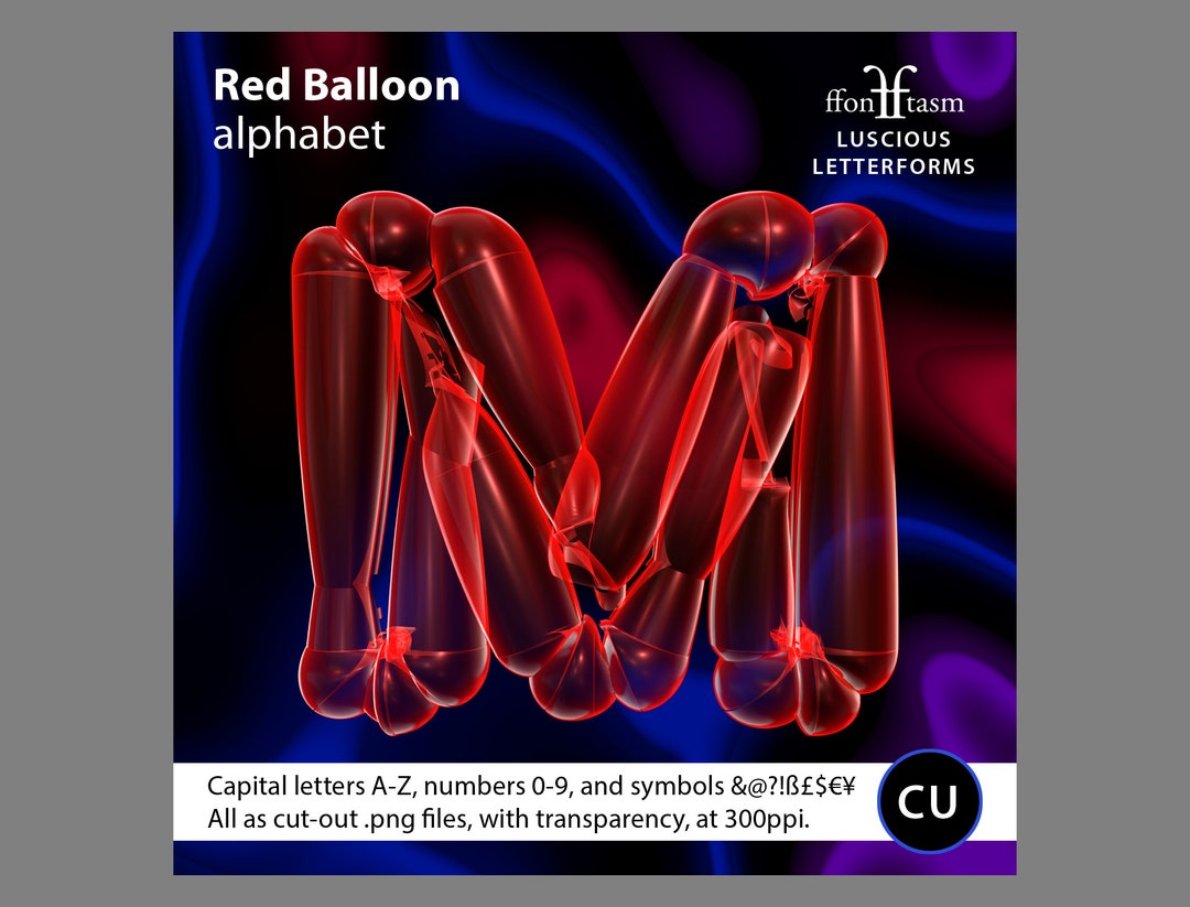 Red Balloon Alphabet Digital Cut-out Letters for Graphic Design ...