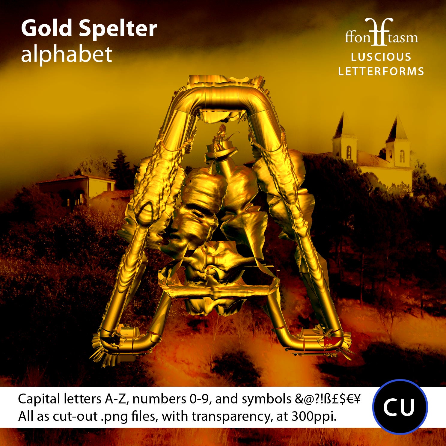 Gold Spelter Alphabet Digital Cut-out Letters for Graphic Design ...