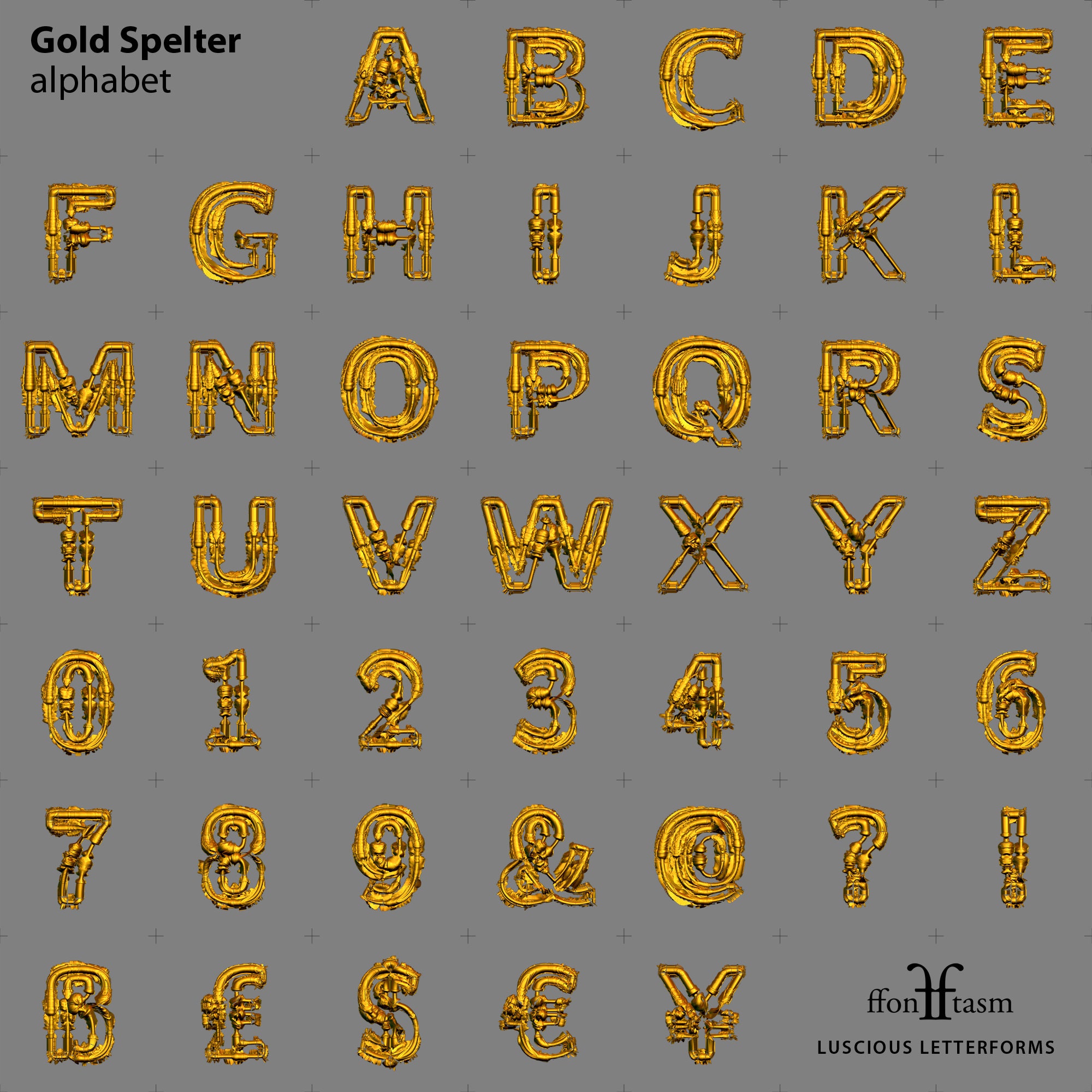 Gold Spelter Alphabet Digital Cut-out Letters for Graphic Design ...