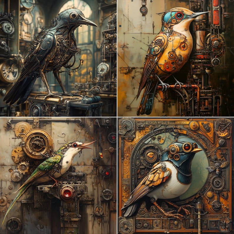 Steampunk Birds Gallery - Digital Files for Prints - 12"x12" at 300dpi ...