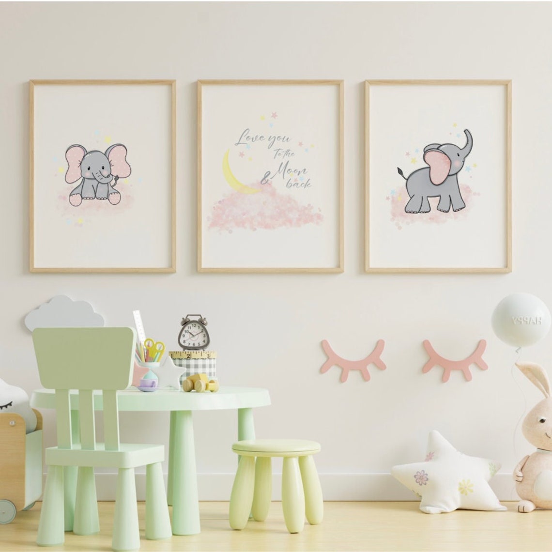 Set of 3 Printable Wall Art, Pink Elephant, Nursery Pink Elephant - Etsy