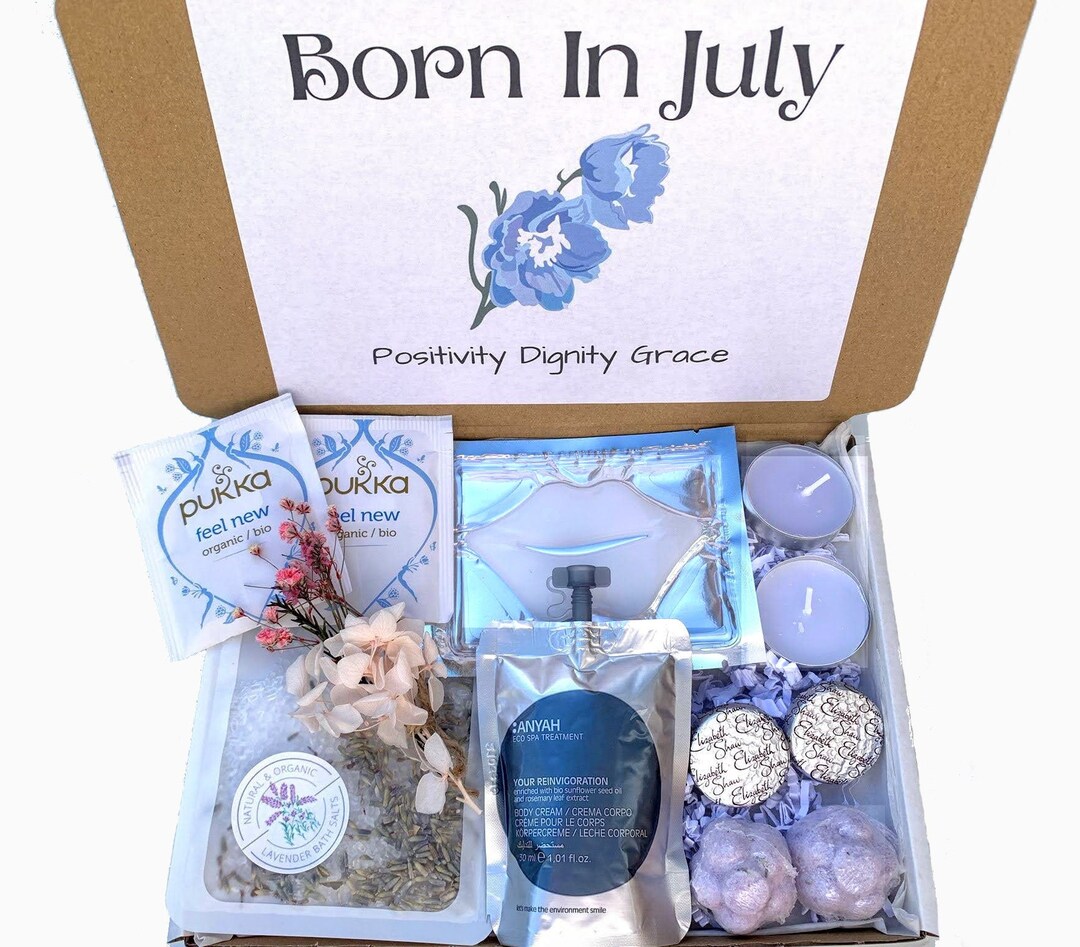 July Birthday Gift Box for Her, July Birth Flower Gift, Born in July ...