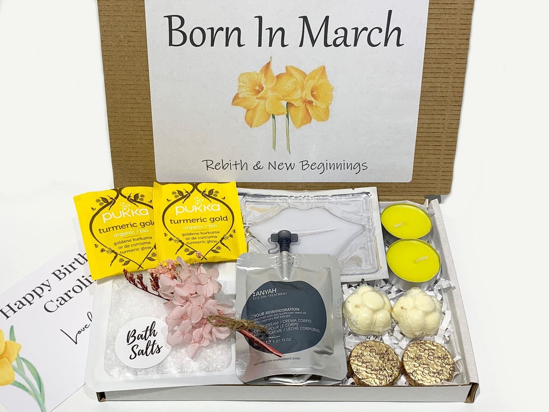 March Birthday Gift Box for Her, March Birth Flower Gift, Born in March ...