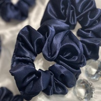 Navy Blue Satin Scrunchies: Silky Hair Accessories - Etsy