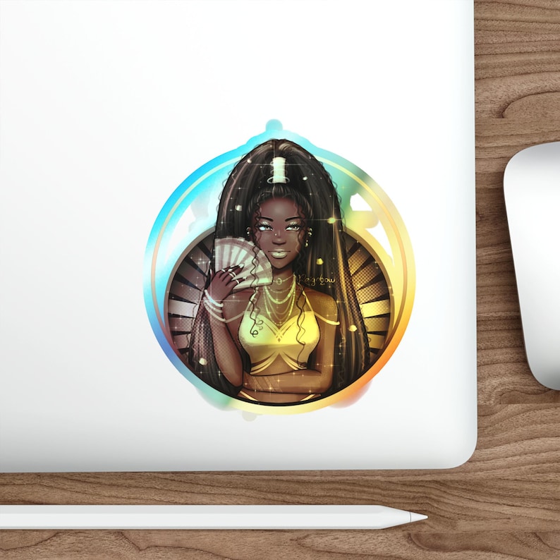 Orisha Oshun Goddess Holographic Sticker, Melanin Black Girl Cartoon ...