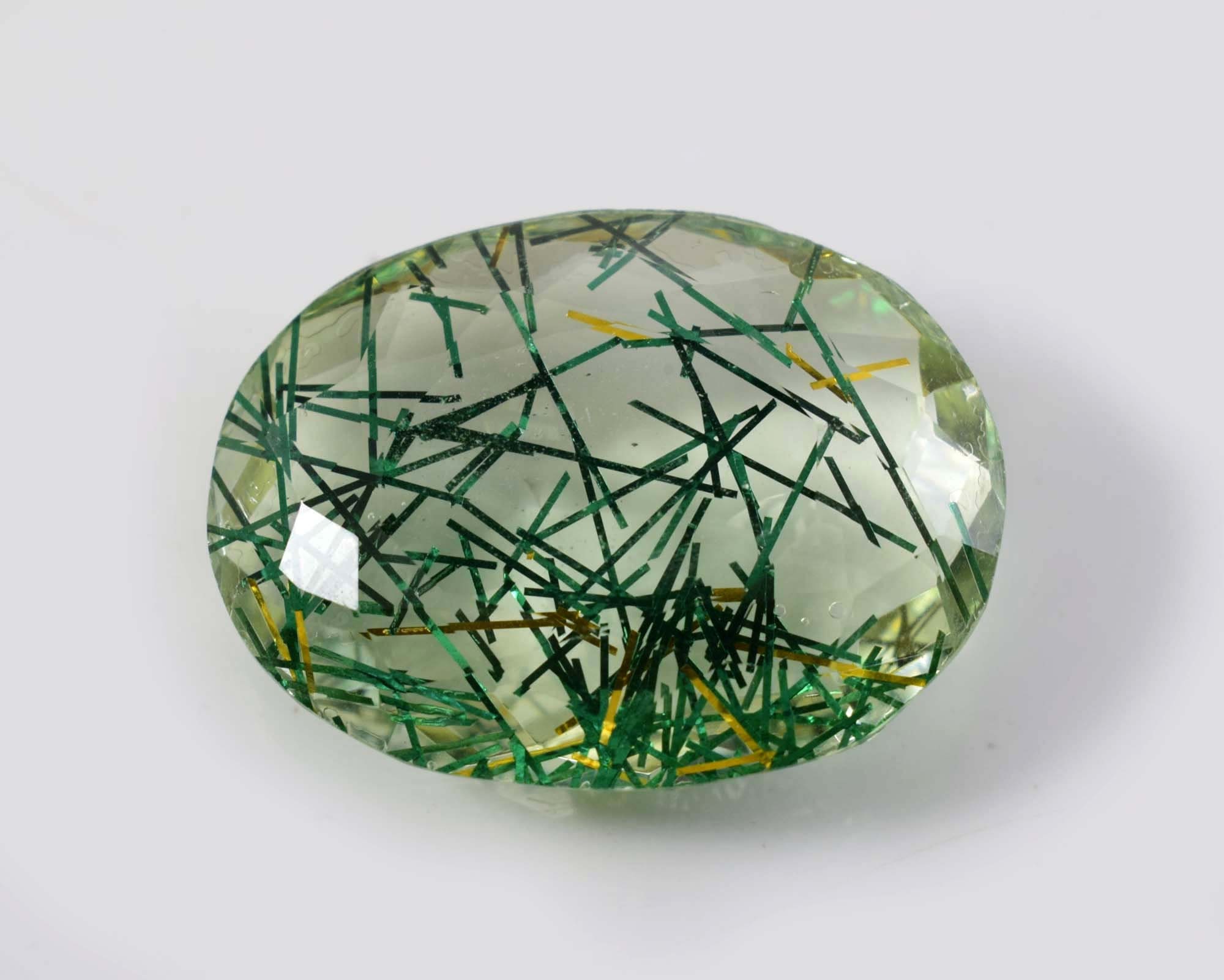 72 Cts Green Rutilated Quartz Faceted Oval Shape Cut Gemstone | Etsy